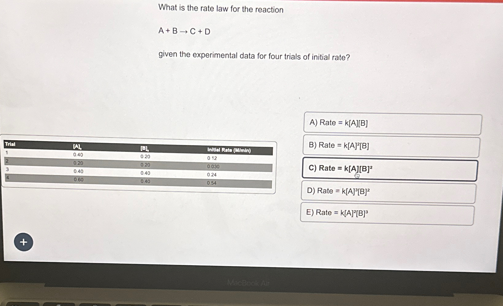 Solved What Is The Rate Law For The Reactiona B→c Dgiven The