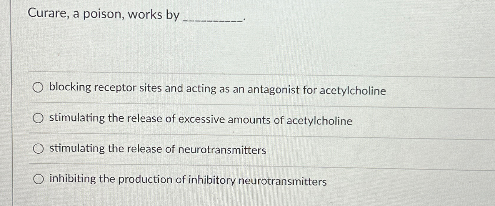 Solved Curare, a poison, works byblocking receptor sites and | Chegg.com
