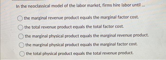 Solved In the neoclassical model of the labor market, firms | Chegg.com