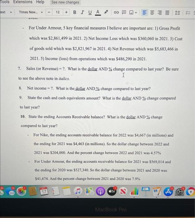 Solved 7,8 &9 the offical account info for Nike and Under | Chegg.com