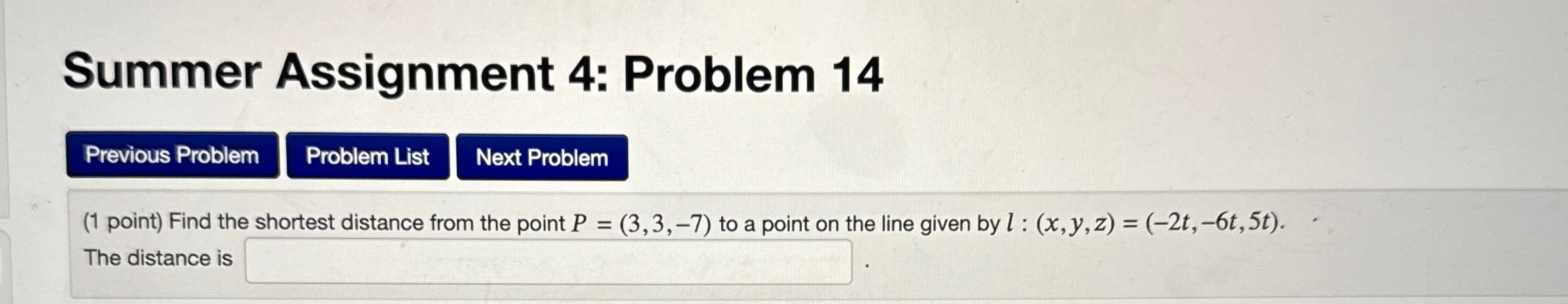 Solved Summer Assignment 4: Problem 14(1 ﻿point) ﻿Find the | Chegg.com