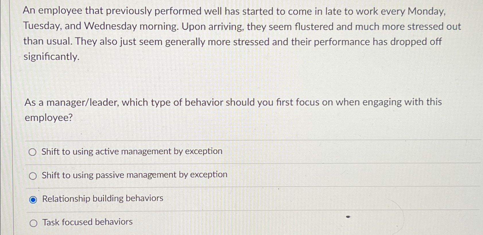 Solved An employee that previously performed well has | Chegg.com