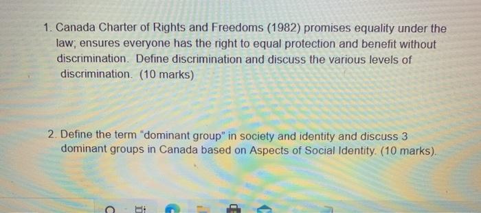 Solved 1. Canada Charter of Rights and Freedoms (1982) | Chegg.com