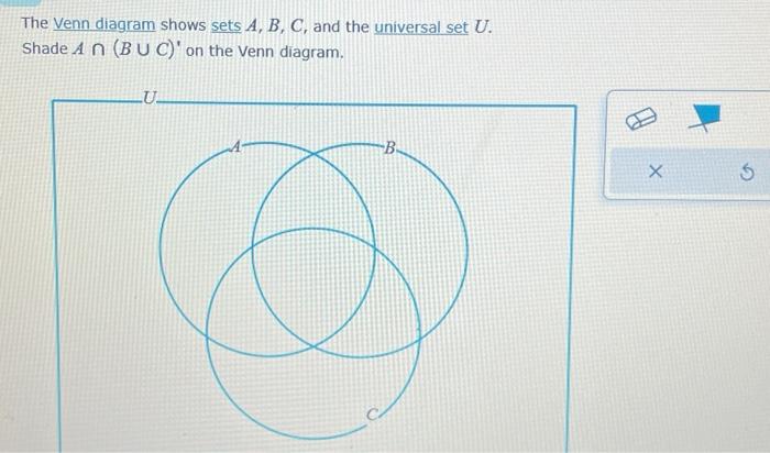 Solved The Venn diagram shows sets A,B,C, and the universal | Chegg.com