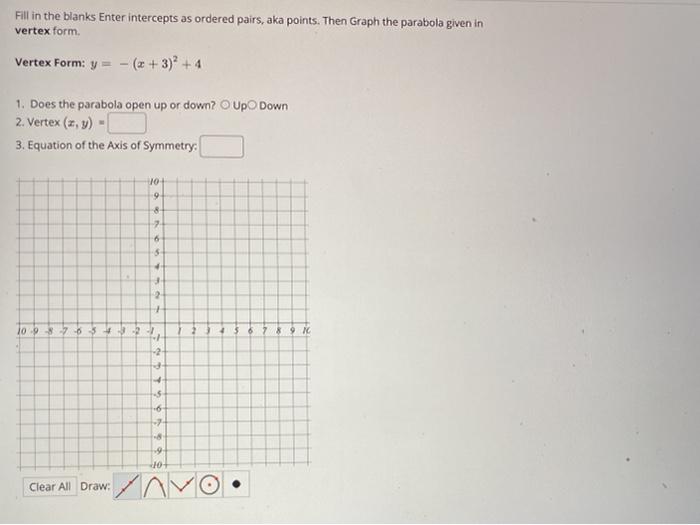Solved Fill in the blanks Enter intercepts as ordered pairs, | Chegg.com