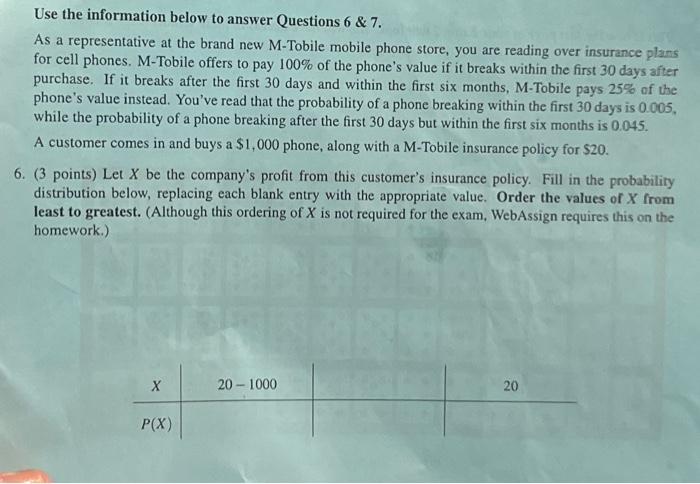 Solved Use the information below to answer Questions 6 & 7. | Chegg.com
