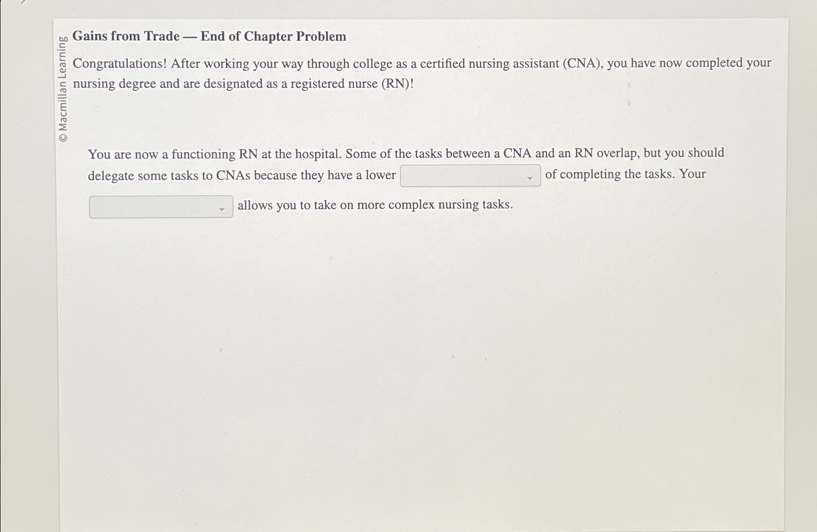 Solved Gains from Trade - ﻿End of Chapter | Chegg.com