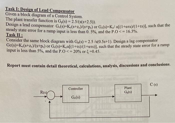 Solved Task 1: Design of Lead Compensator Given a block | Chegg.com