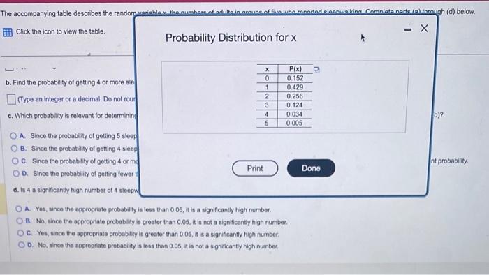 Solved The accompanying table describes the random variable | Chegg.com