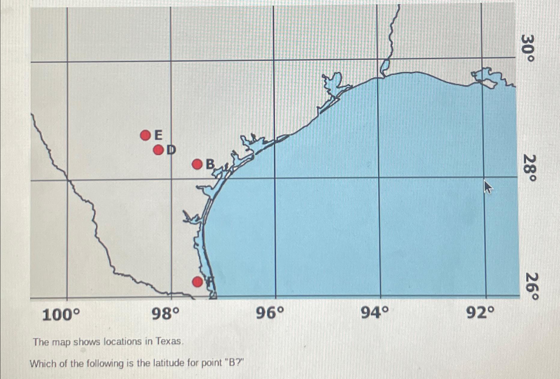 Solved The map shows locations in Texas.Which of the | Chegg.com