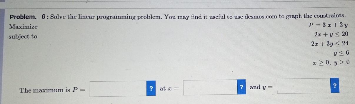 Solved Problem. 5: Solve the linear programming problem. You | Chegg.com