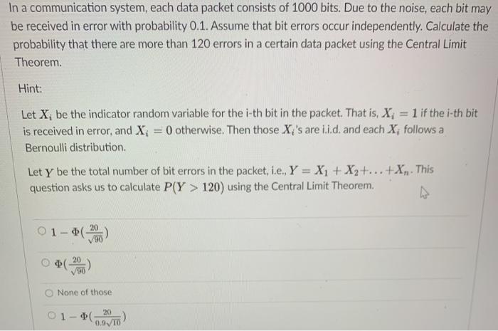 Solved In a communication system, each data packet consists | Chegg.com