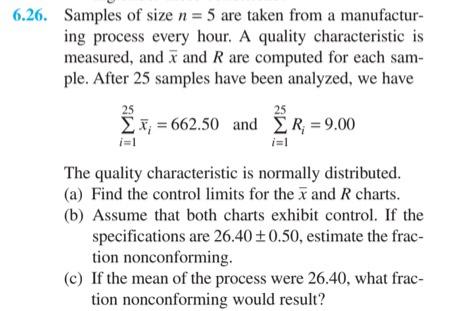 Solved Samples of size n=5 are taken from a manufacturing | Chegg.com
