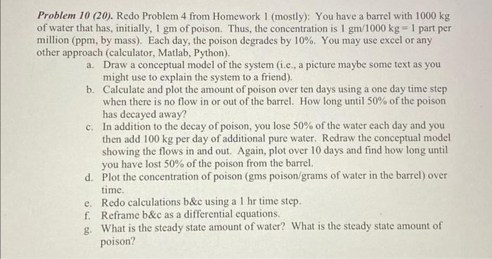 Solved Problem 10 (20). Redo Problem 4 from Homework 1 | Chegg.com