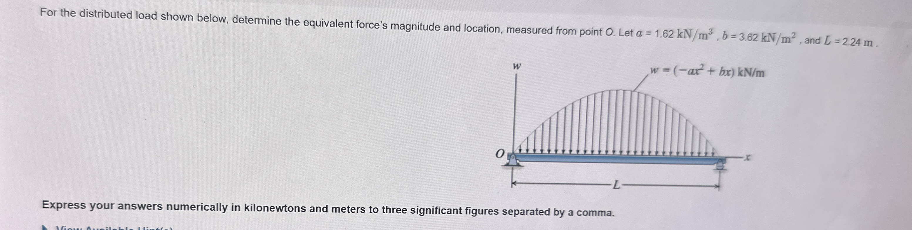 Solved For the distributed load shown below, determine the | Chegg.com