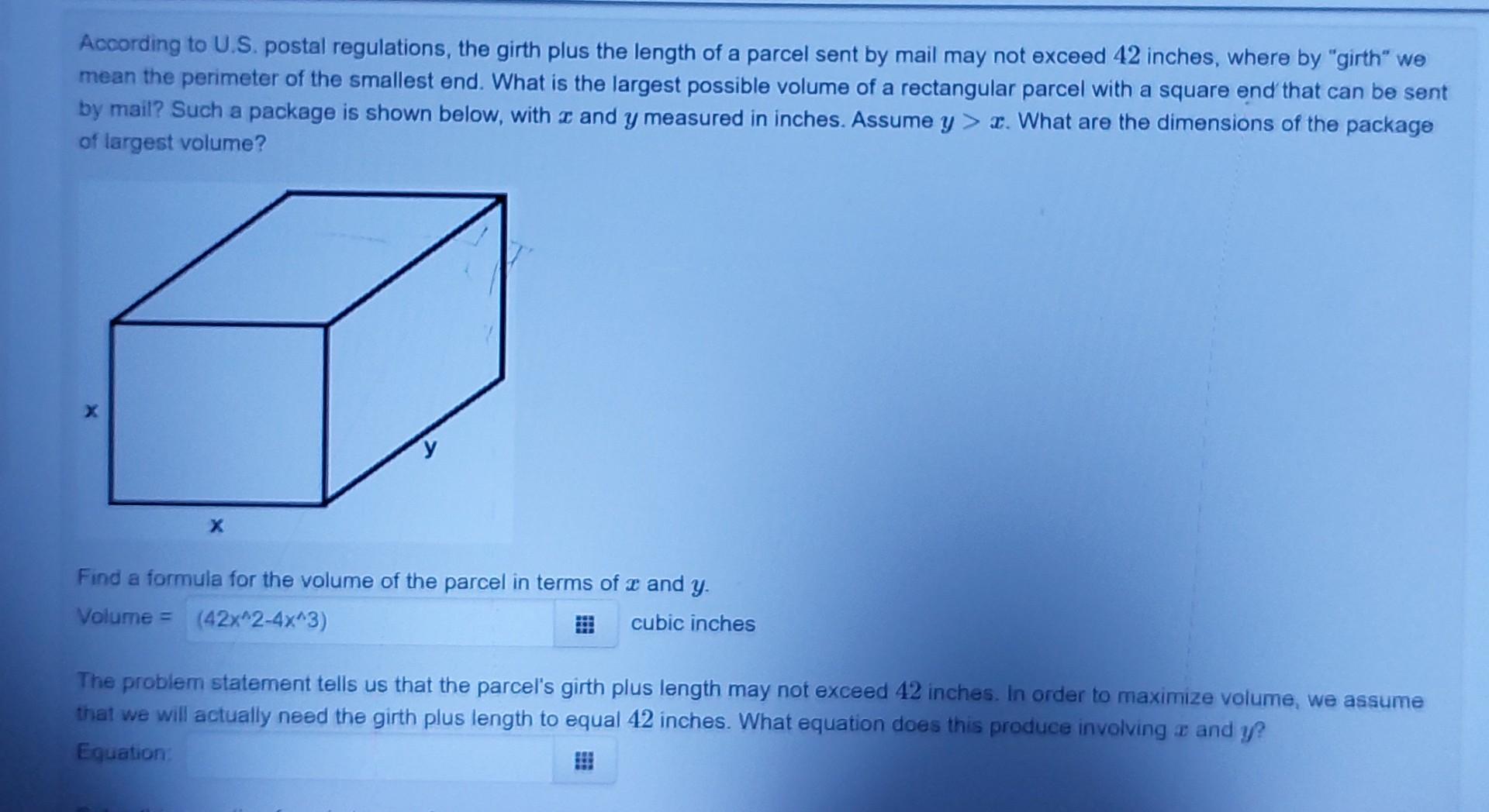 Solved According to U.S. postal regulations, the girth plus | Chegg.com
