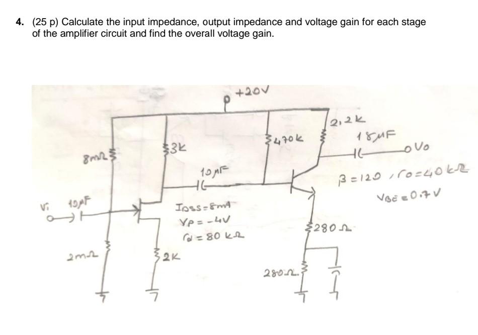 Solved 4. (25 p) Calculate the input impedance, output | Chegg.com