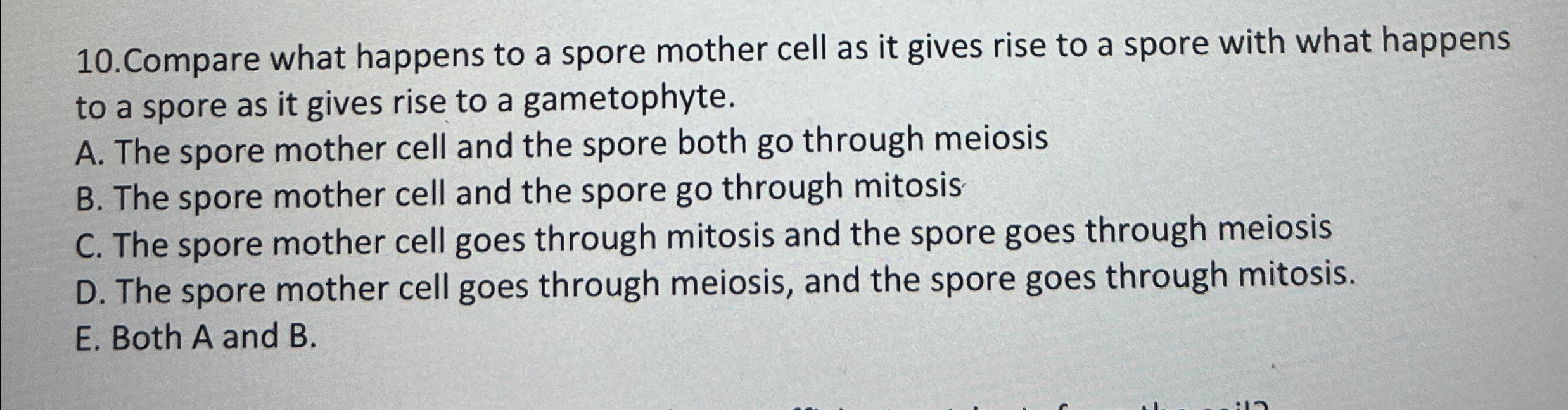 Solved Compare what happens to a spore mother cell as it | Chegg.com