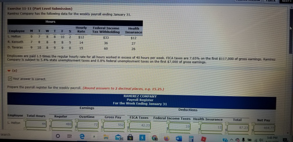 Solved BACK NEXT Exercise 11-11 (Part Level Submission) | Chegg.com