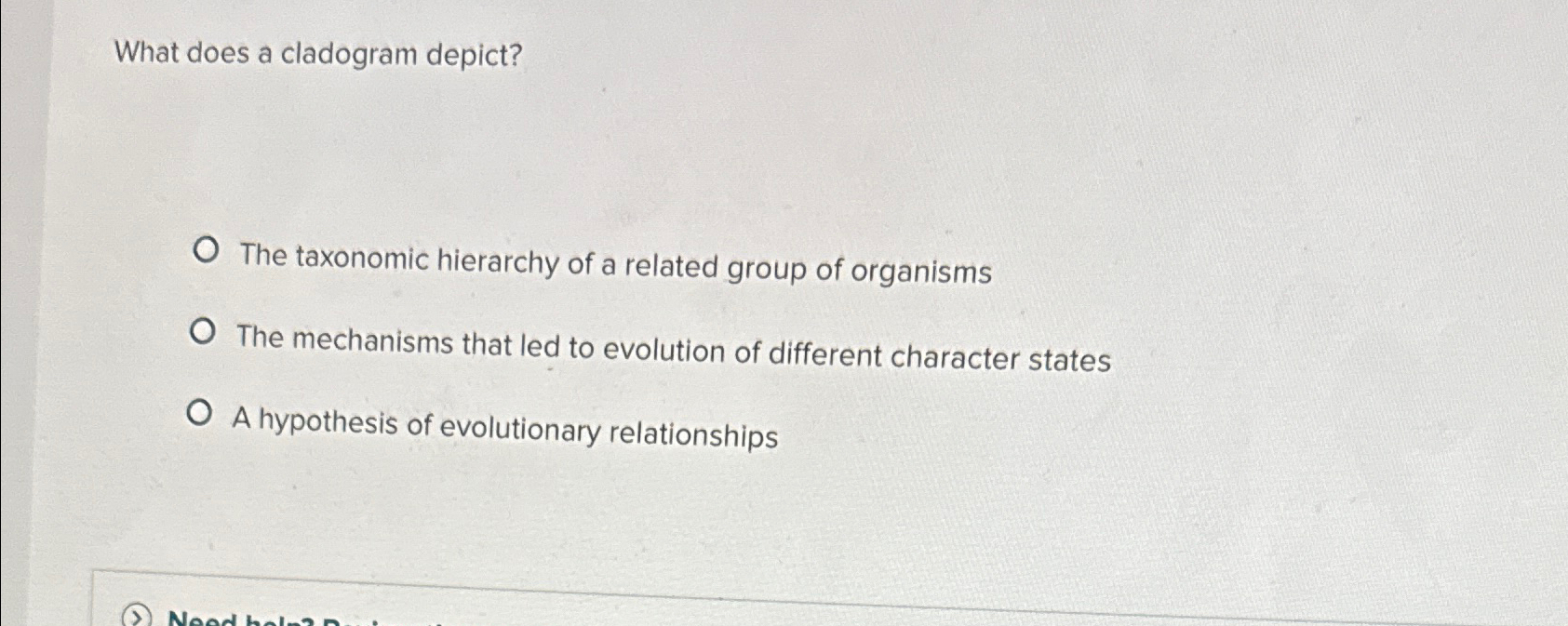 Solved What does a cladogram depict?The taxonomic hierarchy | Chegg.com