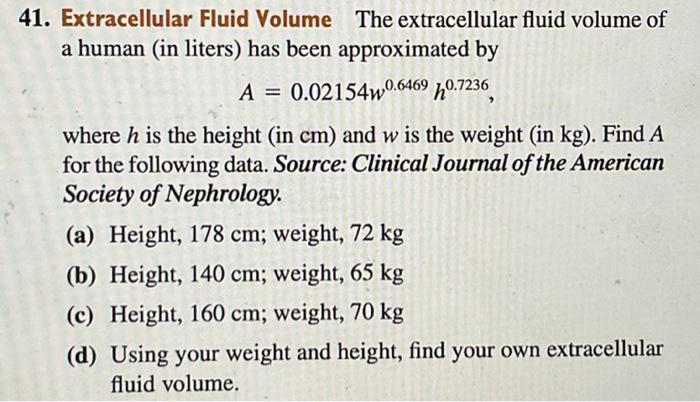 Solved 41. Extracellular Fluid Volume The extracellular | Chegg.com