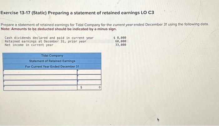 Solved Exercise 13-17 (Static) Preparing a statement of | Chegg.com
