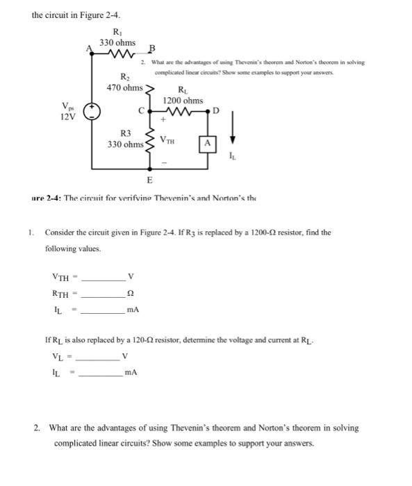 Solved the circuit in Figure 2-4. R₁ 330 ohms Vps 12V 1. VTH | Chegg.com