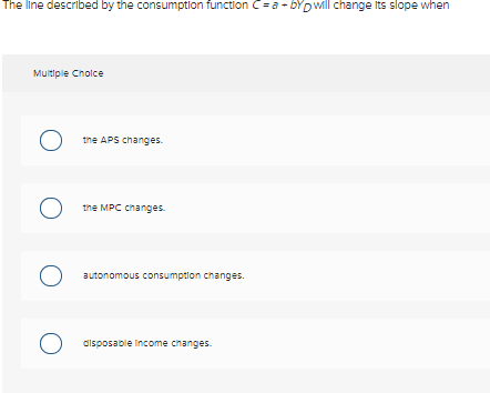 Solved The line descrlbed by the consumption function | Chegg.com