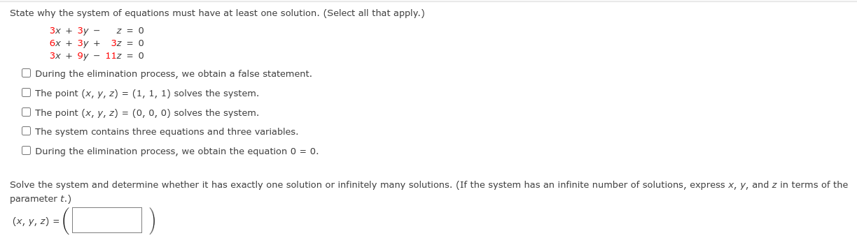 Solved State why the system of equations must have at least | Chegg.com