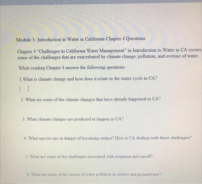 Solved Module 3-Introduction to Water in California Chapter | Chegg.com