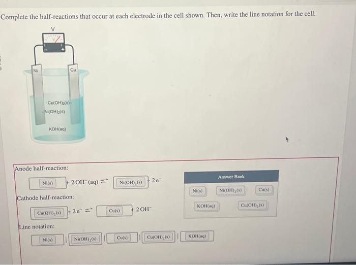 Solved Complete the half-reactions that occur at each | Chegg.com