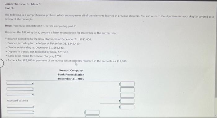 Solved Part 2: The following is a comprehensive problem | Chegg.com