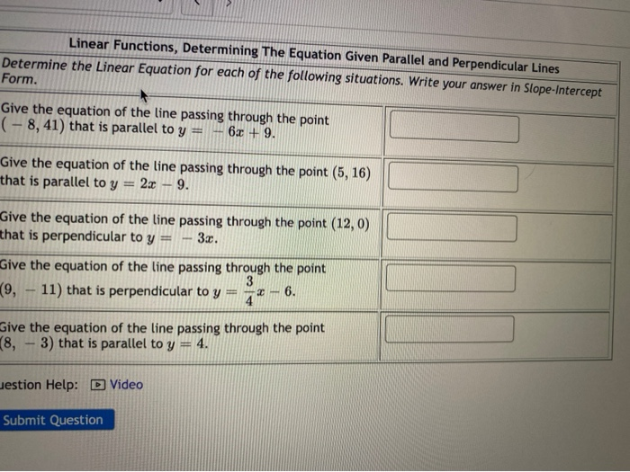 Solved Linear Functions Determining The Equation Given 7888