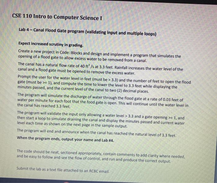 Solved CSE 110 Intro to Computer Science I Lab 4 - Canal | Chegg.com