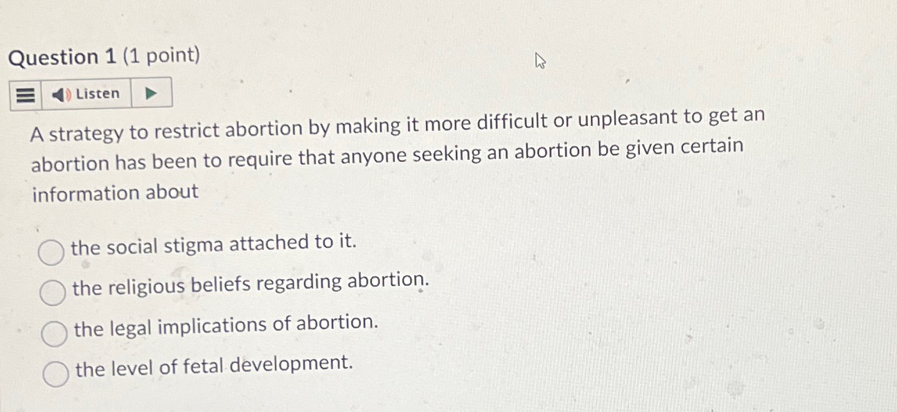 Solved Question 1 (1 ﻿point)A strategy to restrict abortion | Chegg.com