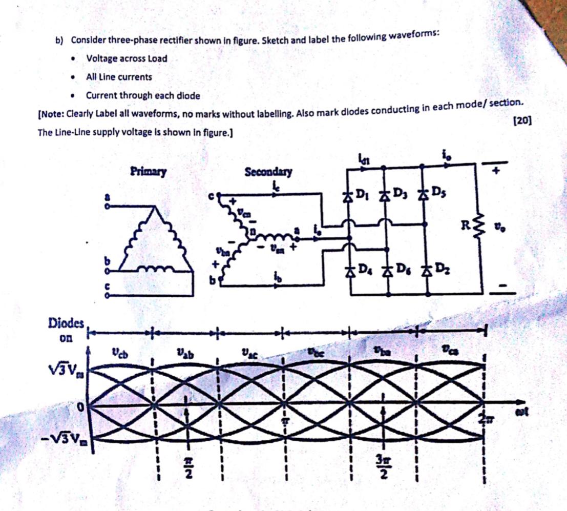 Solved b) ﻿Consider three-phase rectifier shown in figure. | Chegg.com