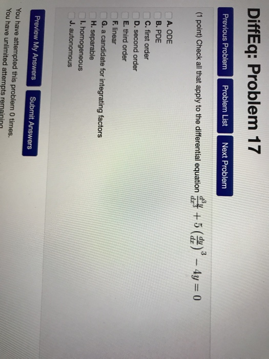 Solved DiffEq: Problem 15 Previous Problem Problem List Next | Chegg.com