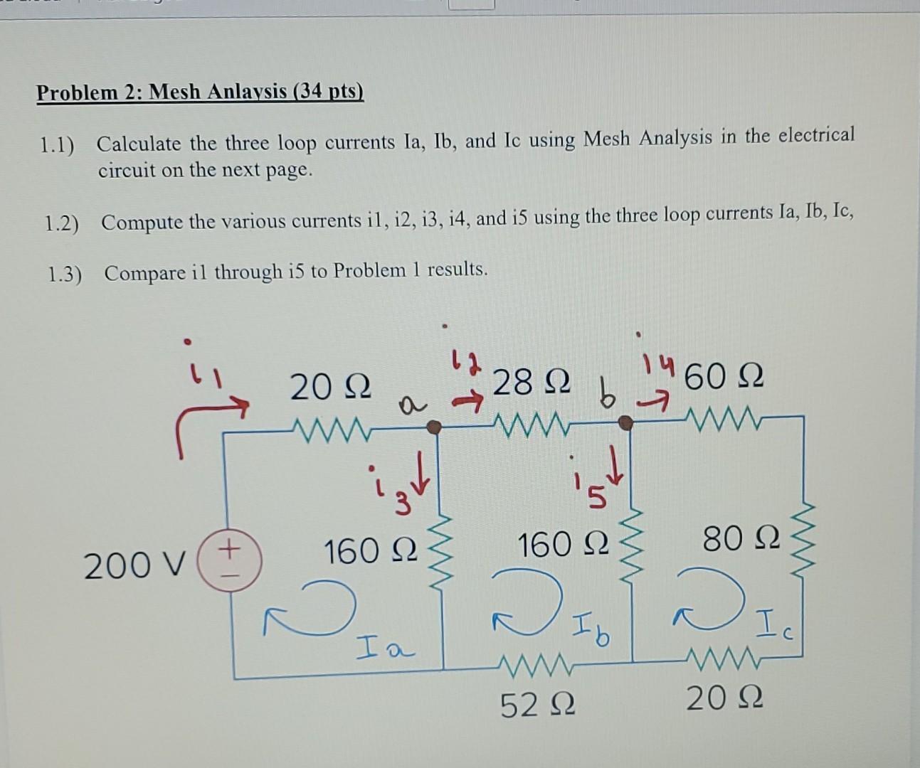Solved 1.1) Calculate the three loop currents Ia, Ib, and Ic | Chegg.com