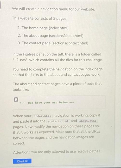 Solved We will create a navigation menu for our website. | Chegg.com