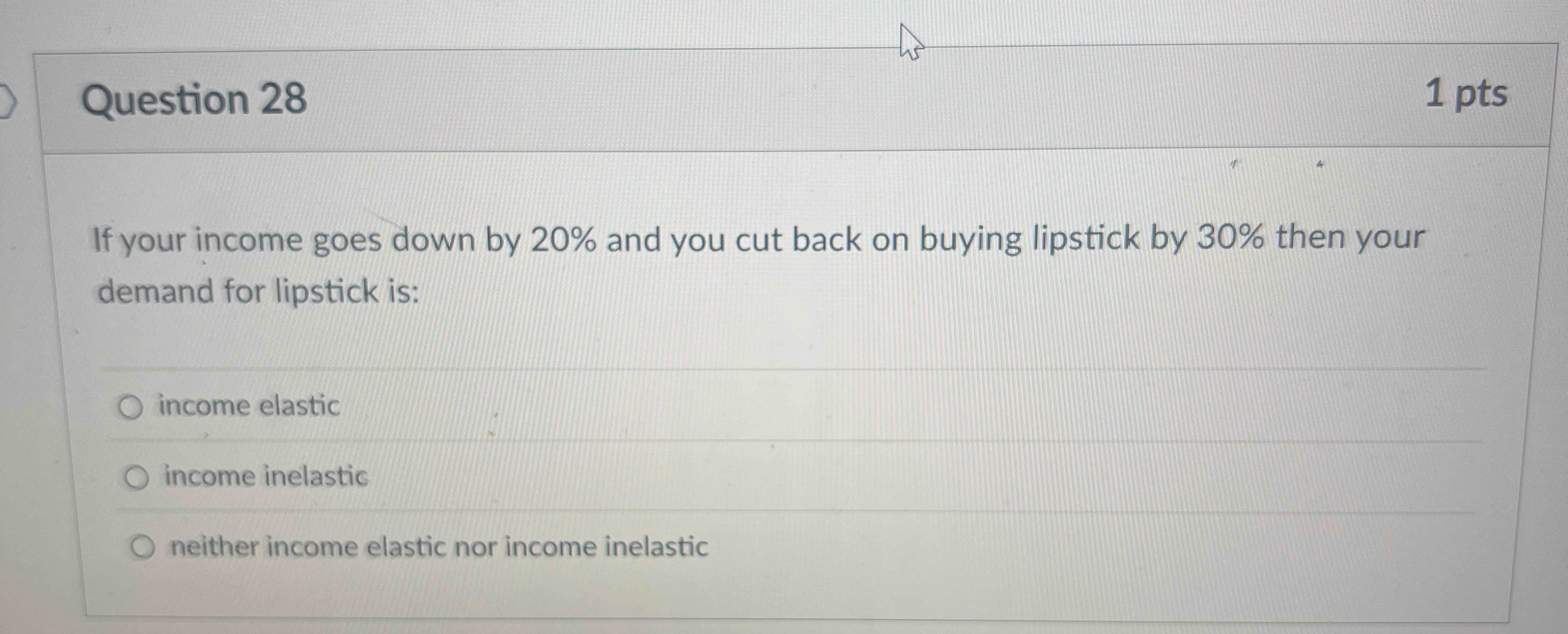 Solved Question 28If your income goes down by \( 20 \% \) | Chegg.com