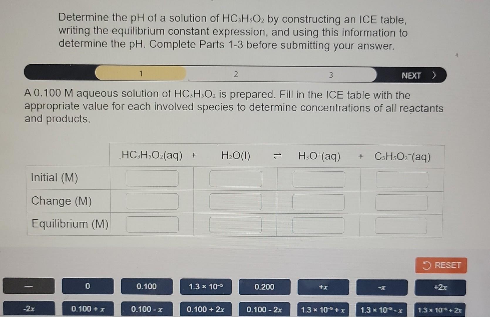 Solved Determine the pH of a solution of HC3H5O2 by | Chegg.com