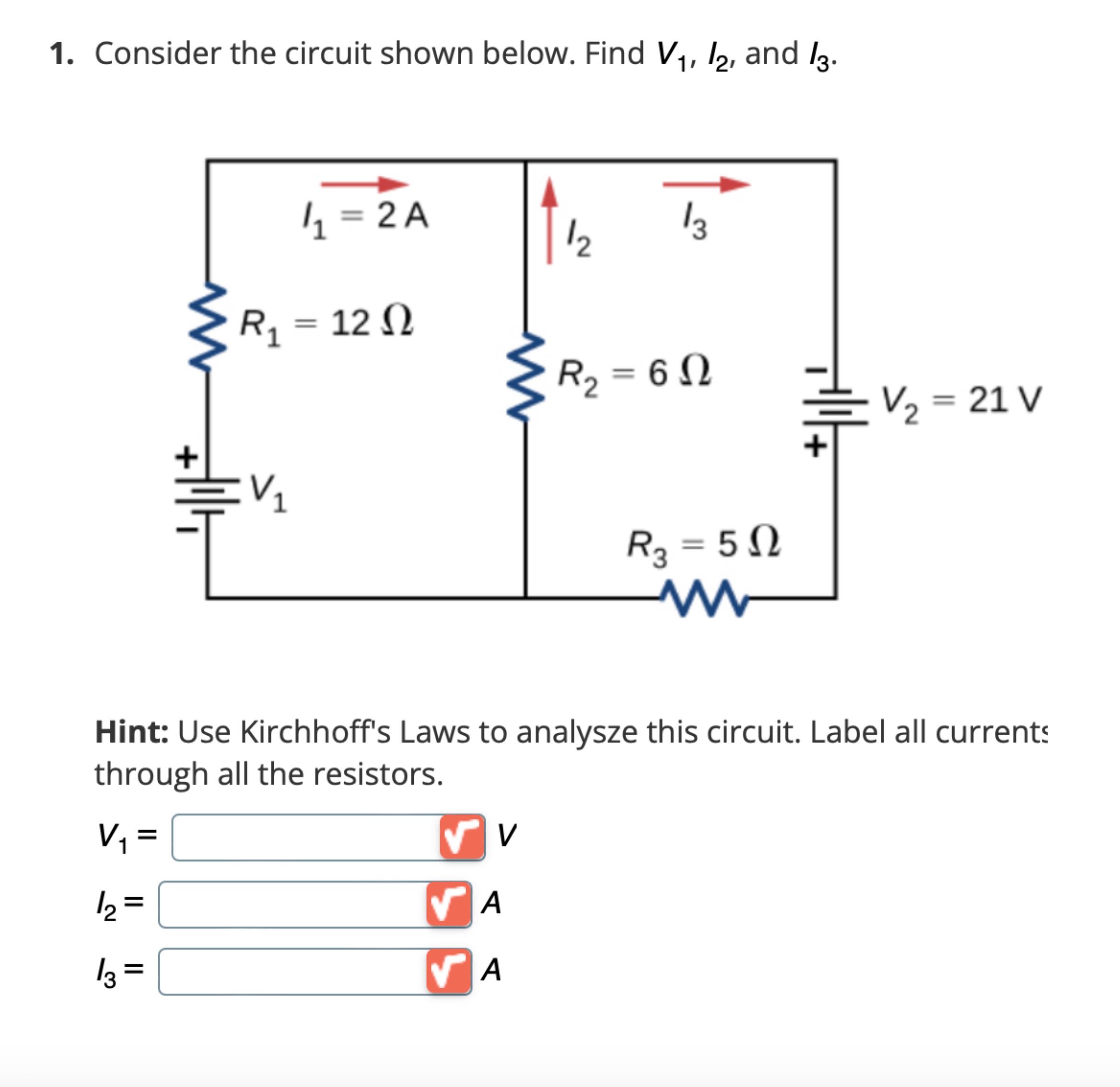 Solved Consider the circuit shown below. Find V1,I2, ﻿and | Chegg.com