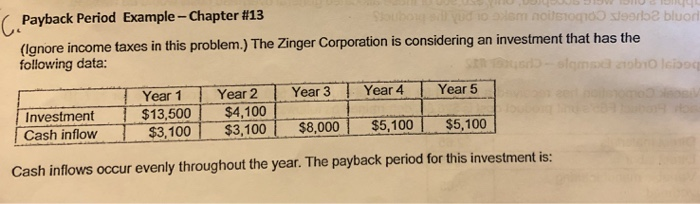Solved (Payback Period Example - Chapter #13 S u dom noilsio | Chegg.com