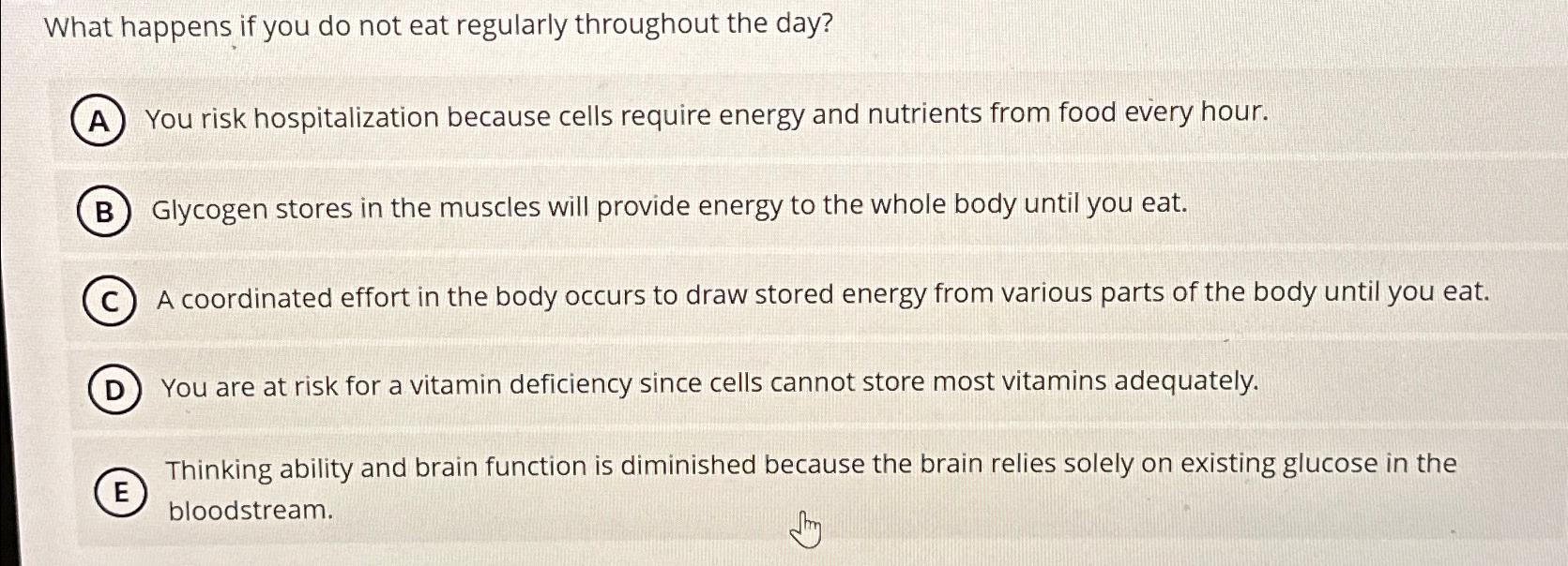 Solved What happens if you do not eat regularly throughout | Chegg.com