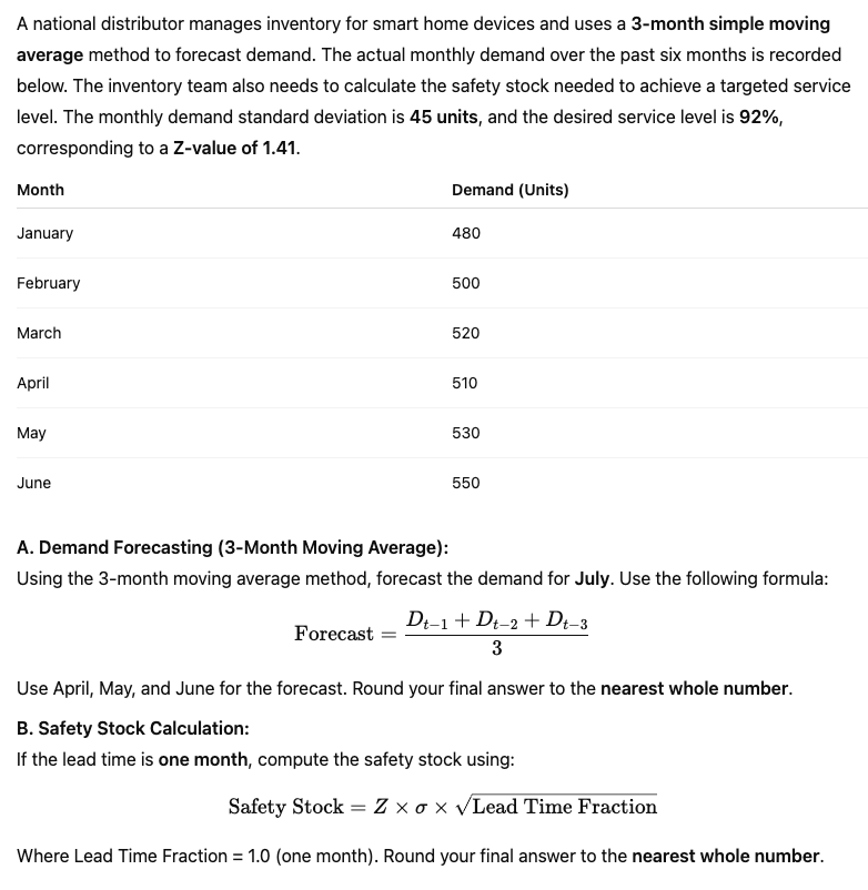 Solved This forecasting and inventory planning problem | Chegg.com