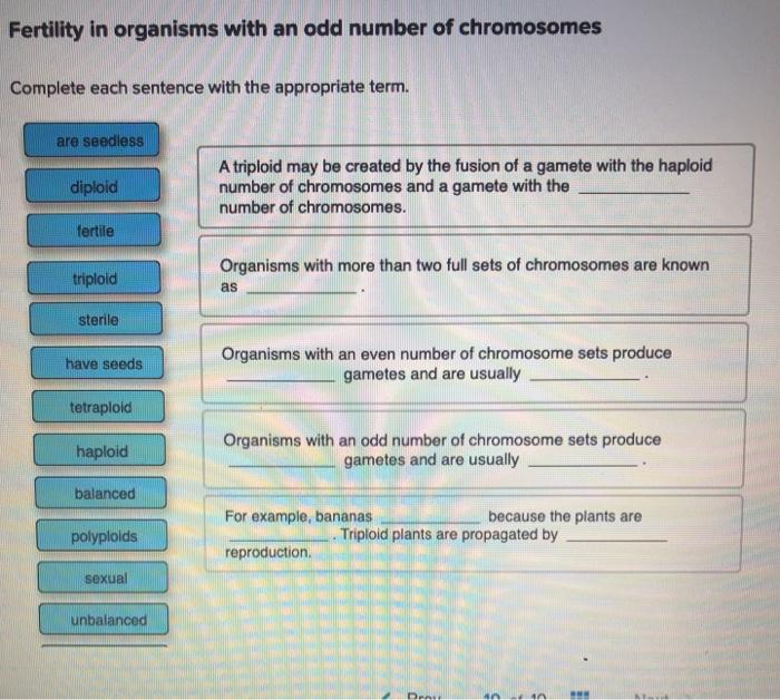 Solved Fertility in organisms with an odd number of | Chegg.com