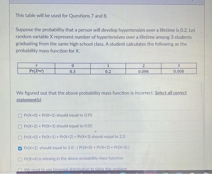 Solved This table will be used for Questions 7 and 8. | Chegg.com