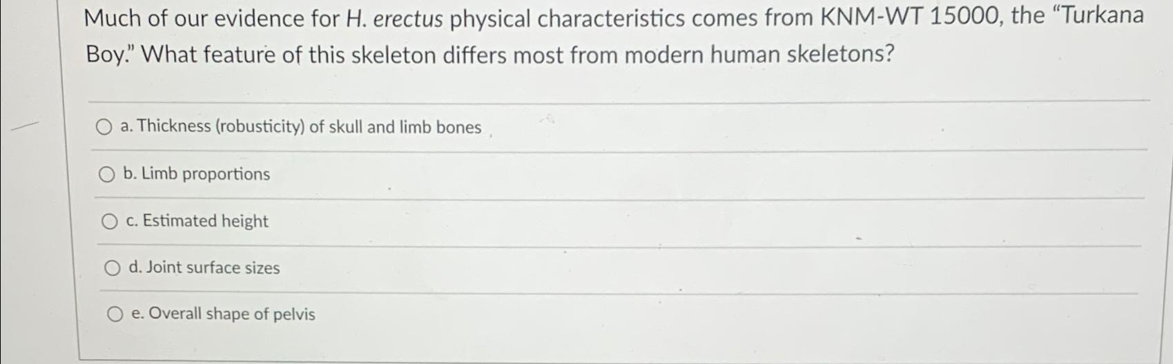 Solved Much of our evidence for H. ﻿erectus physical | Chegg.com