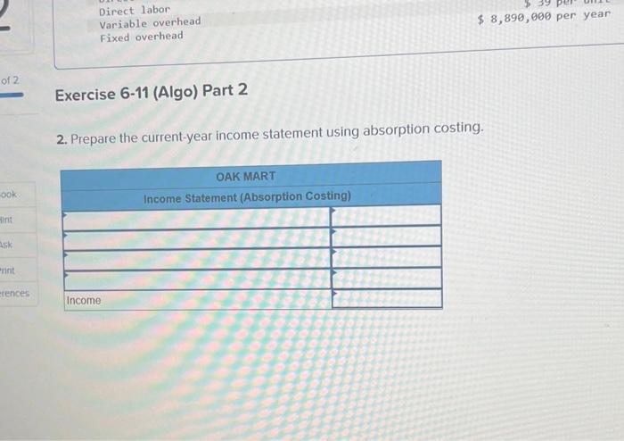 Solved Required information Exercise 6-11 (Algo) Absorption | Chegg.com