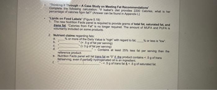"Thinking it Through - A Case Study on Meeting Fat | Chegg.com